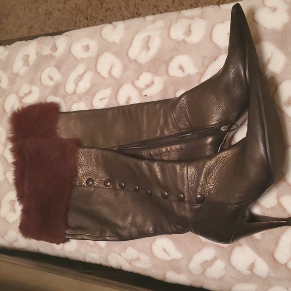 TOPY | Shoes | Topy Italian Leather Heel Boots Dark Bronze With Maroon ...